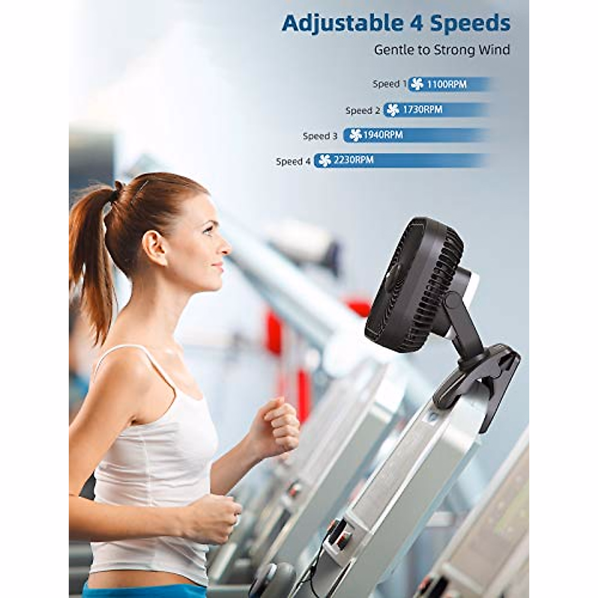 SLENPET 18000mAh Rechargeable Portable Clip on Fan with Body Sensor, Last 44 hrs, 4 Speeds, Battery Operated Desk Fan with Light, 8 inch Personal Fan for Outdoor Golf Cart Stroller Camping