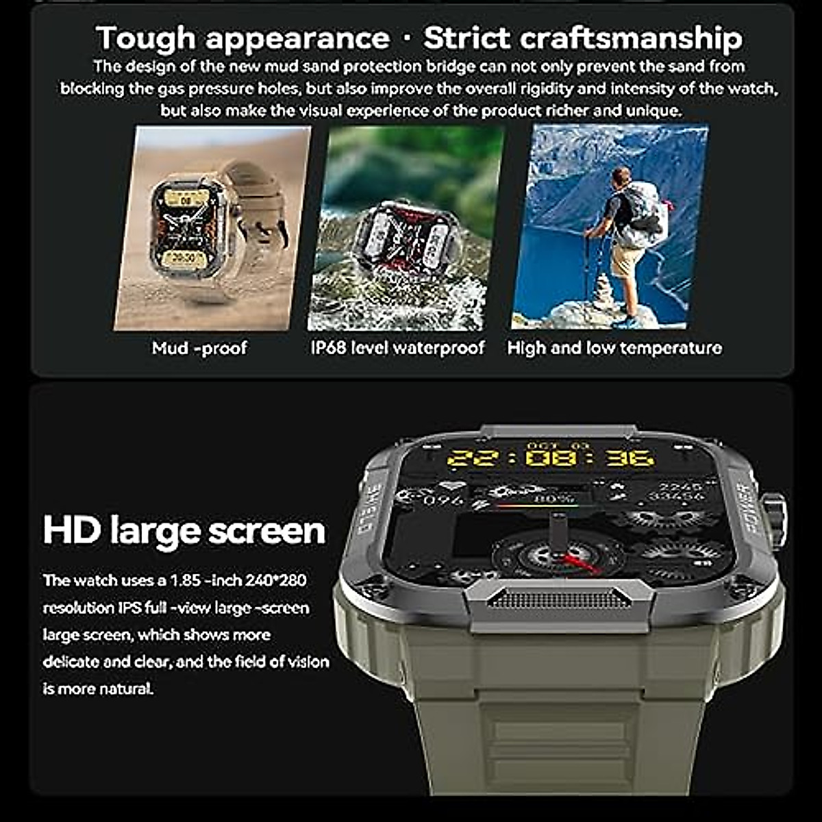 gussein Gard Pro Ultra Smart Watch, Gard Pro Ultra Smart Watch, Military Magnetic Charging Smart Watch, Full Touch Screen Bluetooth Call Outdoor Sports Watches, Fitness Tracker (Black)