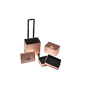Rolling Train Case 5-in-1 Portable Makeup Train Case Professional Cosmetic Organizer Makeup Traveling case Trolley Cart Trunk (Rose Gold)