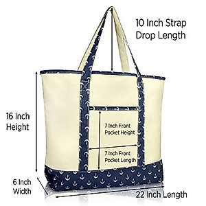 DALIX Initial Tote Bag Personalized Monogram Navy Blue Anchor Zippered Top Letter - B