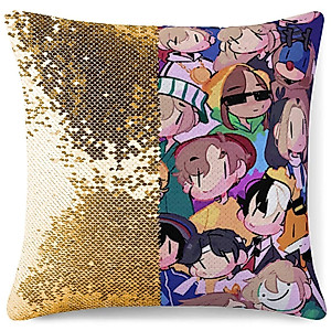 ZDZHWX Flip Sequin Pillow Cases Reversible Sequin Square Cushion Cover for Decor Bedroom Sofa Car 16 x 16 Inches