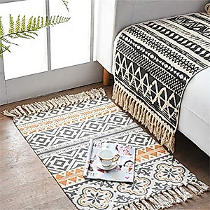 Darhoo Boho Area Rugs,Small Moroccan Cotton Woven Tassel Rugs 2'x3',Tribal Farmhouse Runner Rugs,Washable Throw Rug Runner for Kitchen,Bathroom,Bedroom,Laundry(Yellow & Grey)
