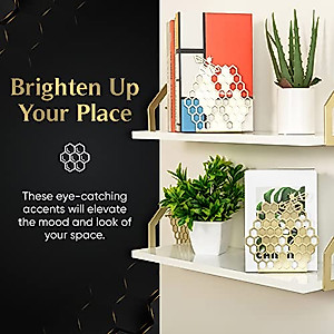 Honeycomb Book Ends - Premium Gold Decorative Bookends for Shelves - Heavy Duty Bookends for Heavy Books - Modern Metal Non-Skid Book Holders (1 Pair, 2 Pieces) by Special Lucy