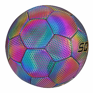 SQUAD Holographic Reflective Soccer Ball Size 5 - Reflective Glowing Ball for Night Games & Training - Durable PU Leather and Rubber Airbags - Cool & Unique Gift for Soccer Fans
