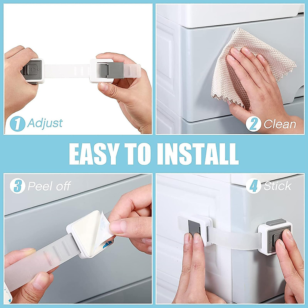 2 PCS New Version Baby Proof Child Locks for Cabinets - Child Safety Cabinet Locks for Babies, No Screws & Magnets Multi-Purpose for Drawers, Fridge, Dishwasher, Ovens, Toile…