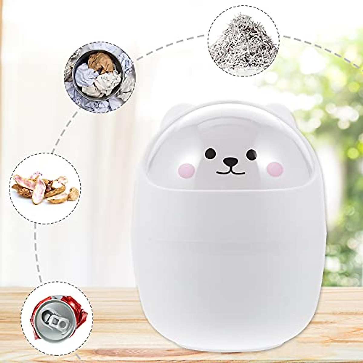 LIFKOME Cute Mini Desktop Trash Can Mini Trash Can with Lid Desktops Cartoon Animals Waste Bin Cute Shape Small Garbage Can Large Capacity Cartoon Wastebasket for Home Kitchen Office