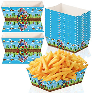 YOPENMOUNE 40PCS Super Bros Birthday Party Supplies,Super Bros Food Tray Super Bros Party Favors Paper Food Serving Tray Mario Paper Trays.6.7 x 5 x 2IN.