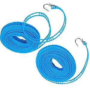 2 Pack Clothes Line Windproof Clothes Line with Hooks Portable Clothesline Travel Clothesline Non-Slip Nylon Clothesline for Hanging Clothes Outside(5m/16.4ft)