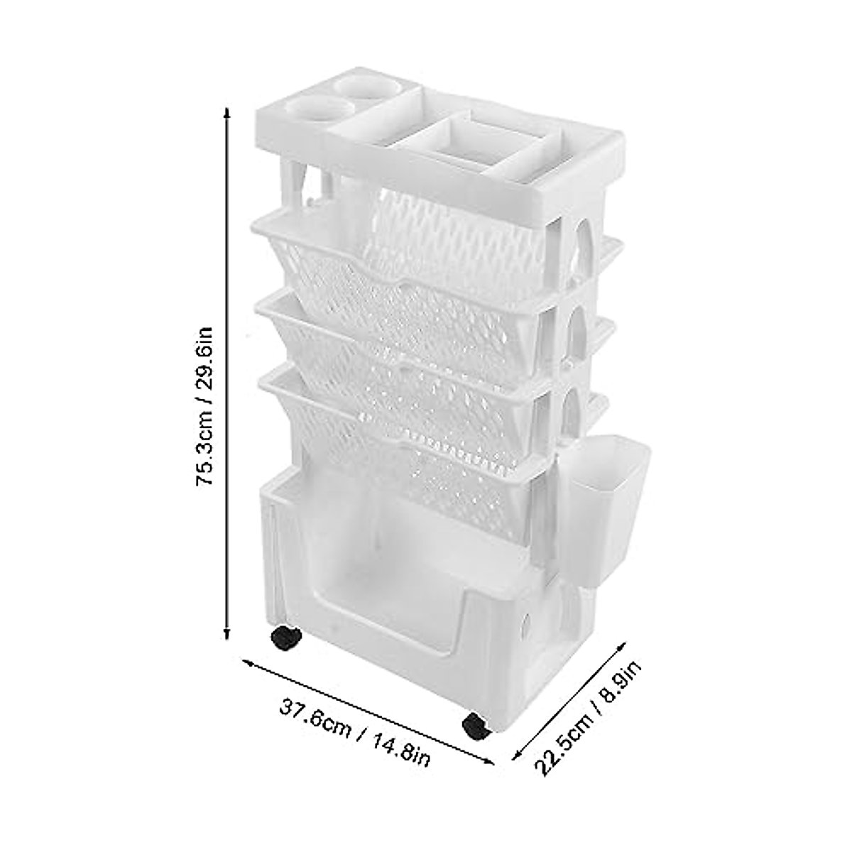 DULRLLY 5 Layer Rolling Book Cart for Teachers Movable Rolling Utility Storage Cart with Wheels Small Book Rack Storage Bookshelf Mobile Book Shelf Bookcase Organizer for Office Classroom(White)