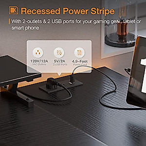 ODK L Shaped 48 Inch Computer Desk with USB Charging Port & Power Outlet, L-Shaped Gaming Desk with Storage Shelves & Monitor Shelf for Home Office Workstation, Modern Writing Table, Black