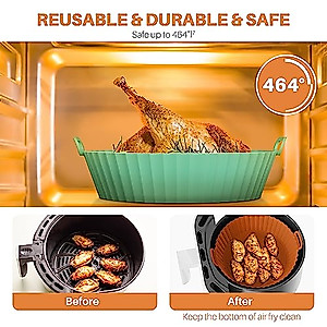 Air Fryer Silicone Liners for 4 to 7 QT [2 Pack] ME.FAN Air Fryer Silicone Liners Pot - Reusable Air Fryer Basket with Handles & Holes - Air Fryer Oven Accessories - Rose Pink+Light Grey