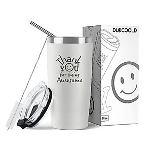 DLOCCOLD Thank You for Being Awesome Tumbler - Valentine's Day Gift, Appreciation for Employees, Coworkers, Teachers, Friends - Administrative Day Gift - White