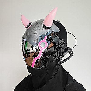KYEDAY Punk Mask for Men, LED Ox horn Mask,Futuristic Punk Techwear, Cosplay Halloween Fit Party Music Festival Accessories (pink)
