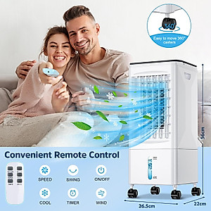 Portable Air Conditioners, 3-in-1 Evaporative Air Cooler, Portable AC Unit with 3 Speeds & 7H Timer, 60° Oscillation, Fast Cooling Room Air Conditioner Portable for Kitchen Home Office Garage