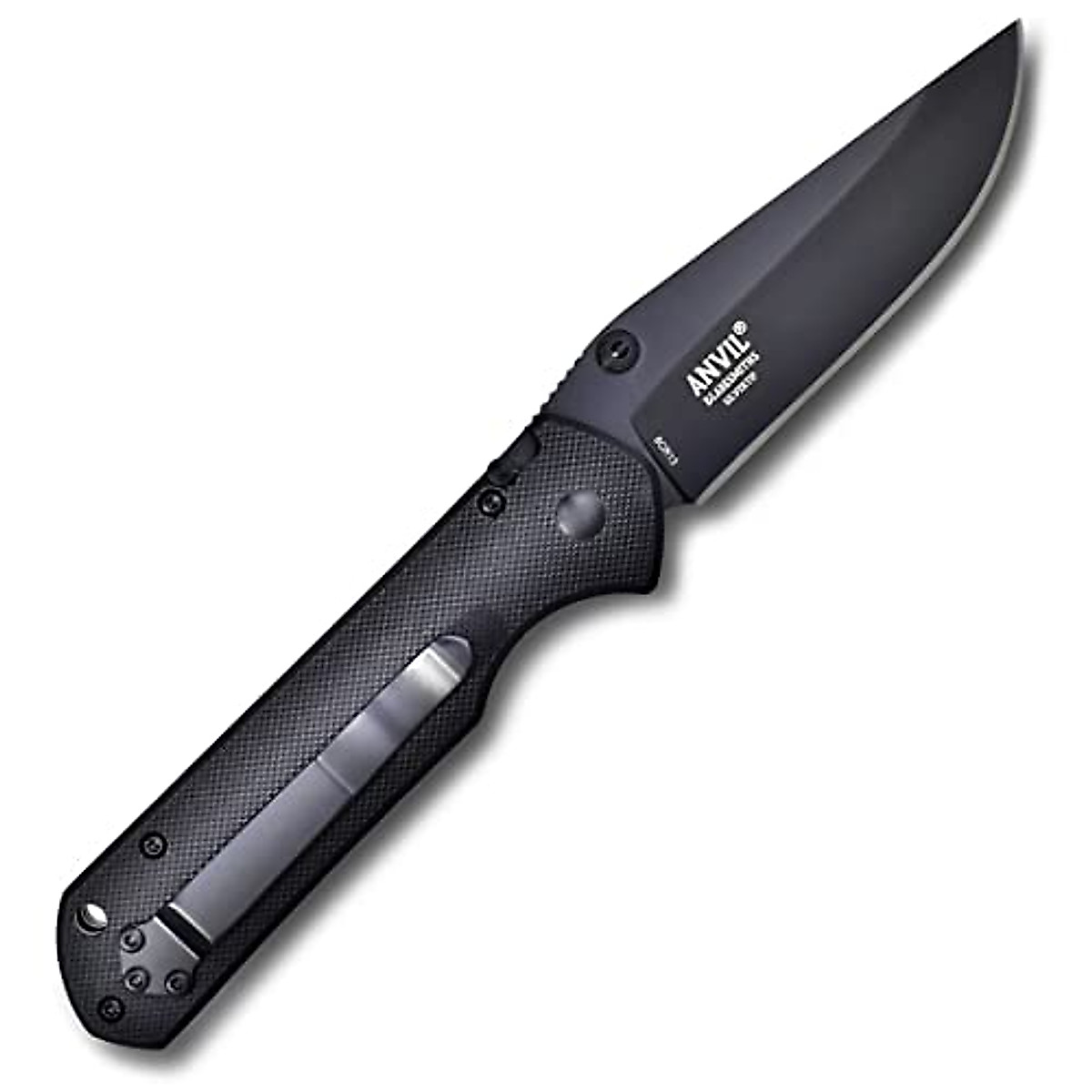 ANVIL BLADESMITHS ® - SILVERTIP - Pocket Knife, G-10 Black Handle, Straight Edge, Black Oxide Blade