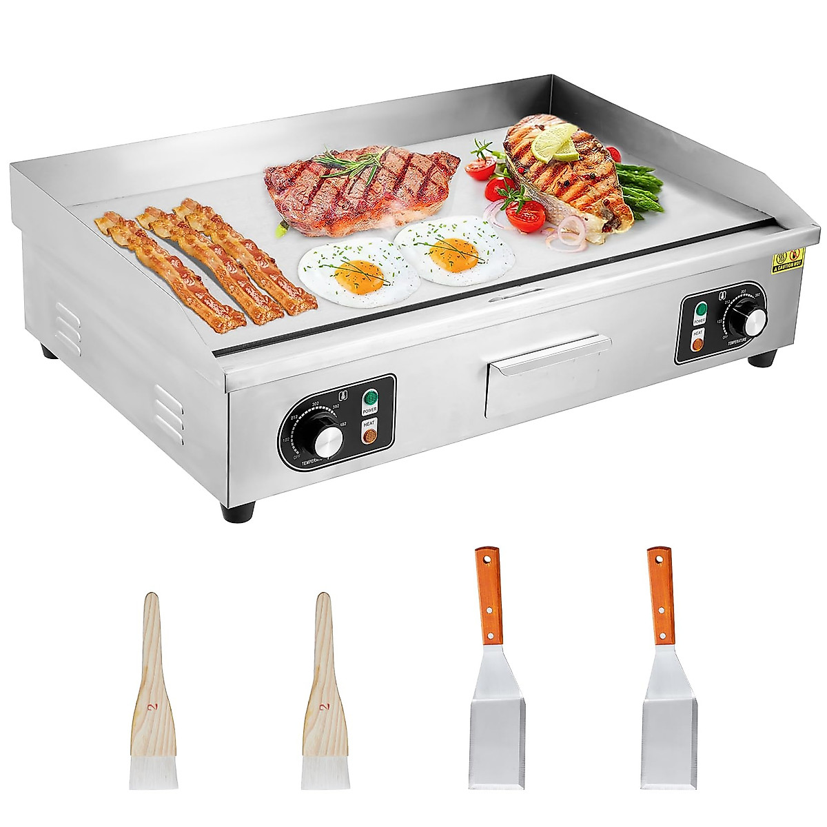 Takywep 30Inch Electric Griddle，Commercial Electric Countertop Grill, Non-Stick Electric Grill Plate (With Plug), Adjustable Temperature Control 122°F-572°F, 1600W/110V