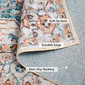 Washable Area Rugs 5x7for Living Room Rugs Machine Washable Non Slip Low-Pile Carpet Distressed Printed Large Area Rug for Living Room Bedroom Indoor