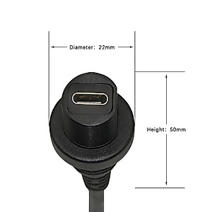 CERRXIAN 30cm Gold Plated USB Type C 3.1 Mount Extension Dash Flush Cable for Car, Boat, Motorcycle, Truck Dashboard (USB-C 3.1)