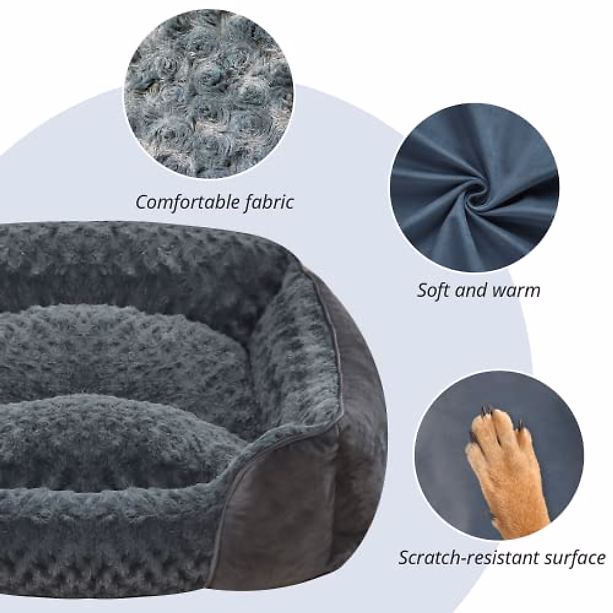 YAEM Dog Beds for Medium Dogs, Swirl Rose Velvet Calming Dog Beds Cat Beds, Anti Anxiety Dog Sofa Bed, Machine Washable Aiti-Slip Pet Beds with Removable Cushion, Dark Greye - M (25"x21"x8")