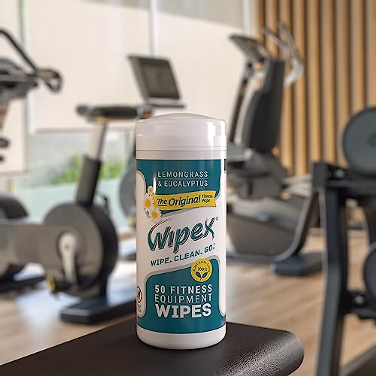 Wipex Fitness Equipment Wipes - Original Natural Plant Based Gym Wipes for Equipment, Clean Surfaces at Home or Gym, Use as a Yoga Mat Cleaner, Lemongrass, Eucalyptus & Vinegar, 50 Count (Pack of 1)