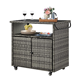 Danrelax Outdoor Storage Cabinet, Patio Storage Box with Handles, Waterproof Liner and 4 Universal Wheels, Fade-resistant PE Rattan Storage Box for Cushions, Gardening Tools, Outdoor Deck Box, Gray