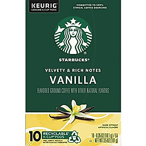 Starbucks Flavored Coffee K-Cup Pods, Vanilla Flavored Coffee, Made without Artificial Flavors, Keurig Genuine K-Cup Pods, 10 CT K-Cups/Box (Pack of 2 Boxes)