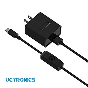 UCTRONICS for Raspberry Pi 4 Power Supply with Switch, 5V 3A USB Type C Charger Adapter with 3.3ft ON/Off Switch Cable, Black