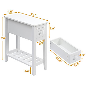 LUSUOWLZ Narrow Side Table for Small Spaces, White, Set of 1, 24" L x 8.5" W x 24" H