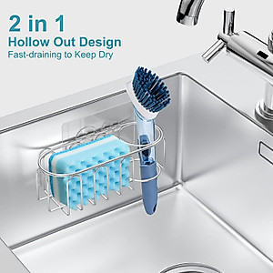 stusgo Sponge Holder, 2 in 1 Sink Sponge Holder for Kitchen Sink, Adhesive Kitchen Sponge Holder, SUS304 Stainless Steel Rustproof Sink Caddy, Kitchen Sponge Caddy Sink Organizer No Drilling