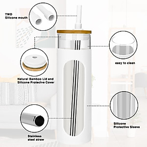Tronco 26oz Glass Tumbler with Bamboo Lid and Straw, Glass Cup For Boba,Iced Coffee,Smoothie, Spill Proof Glass Water Bottle With Silicone Protective Sleeve, Dishwasher Safe,BPA Free