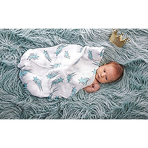 Adam & Elsa Baby Swaddling Blankets Organic Silky Soft Muslin Cotton Bamboo - Exclusive Prints - Boys & Girls Unique Gift Box - Unisex 4 Pack Oversized (Aqua Blue Wish Upon Star & Moon)