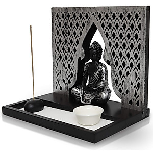 Basic Fundamentals Zen Garden Candle Holder Home Decor - Buddha Incense Stick Holder Office Desk Accessories - Zen Garden Sand Office Decor - Buddha Table Top - 8.75" x6.5”x 8.75”