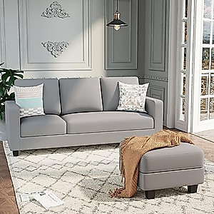 Furniwell Convertible Sectional Sofa Couch, L Shaped 3-Seat Small Couch for Living Room with Ottoman Modern Fabric Reversible Chaise for Apartment and Small Space(Light Gray)