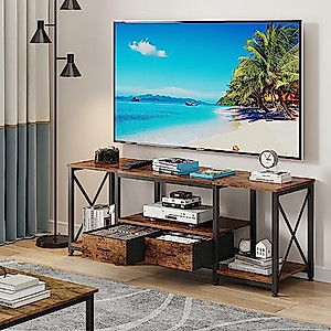 GYIIYUO TV Stand with Drawer for 55 60 65 Inches TV - Entertainment Center and Industrial TV Console Table with Open Storage Shelves for Living Room, Bedroom- 55" Rustic Brown