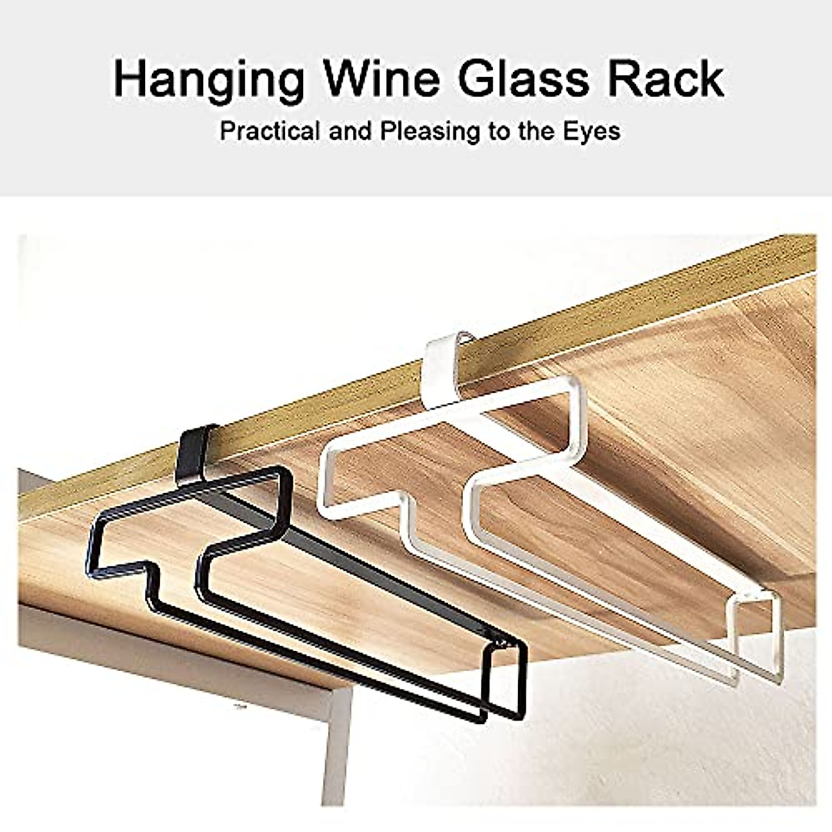 LINFIDITE Wine Glass Holder 2PCS Stemware Rack Hanger Under Cabinet Wine Glass Rack Kitchen Hanging Glass Storage Rack Organizer,Black