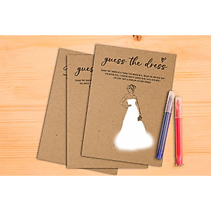 HEZNZXQ Rustic Kraft Wedding Games, Guess The Dress Minimalist Bridal Shower Games, Engagement/Bachelorette Party Decorations, 5" x 7" Double-Sided Games Cards(25 Pack)-A12