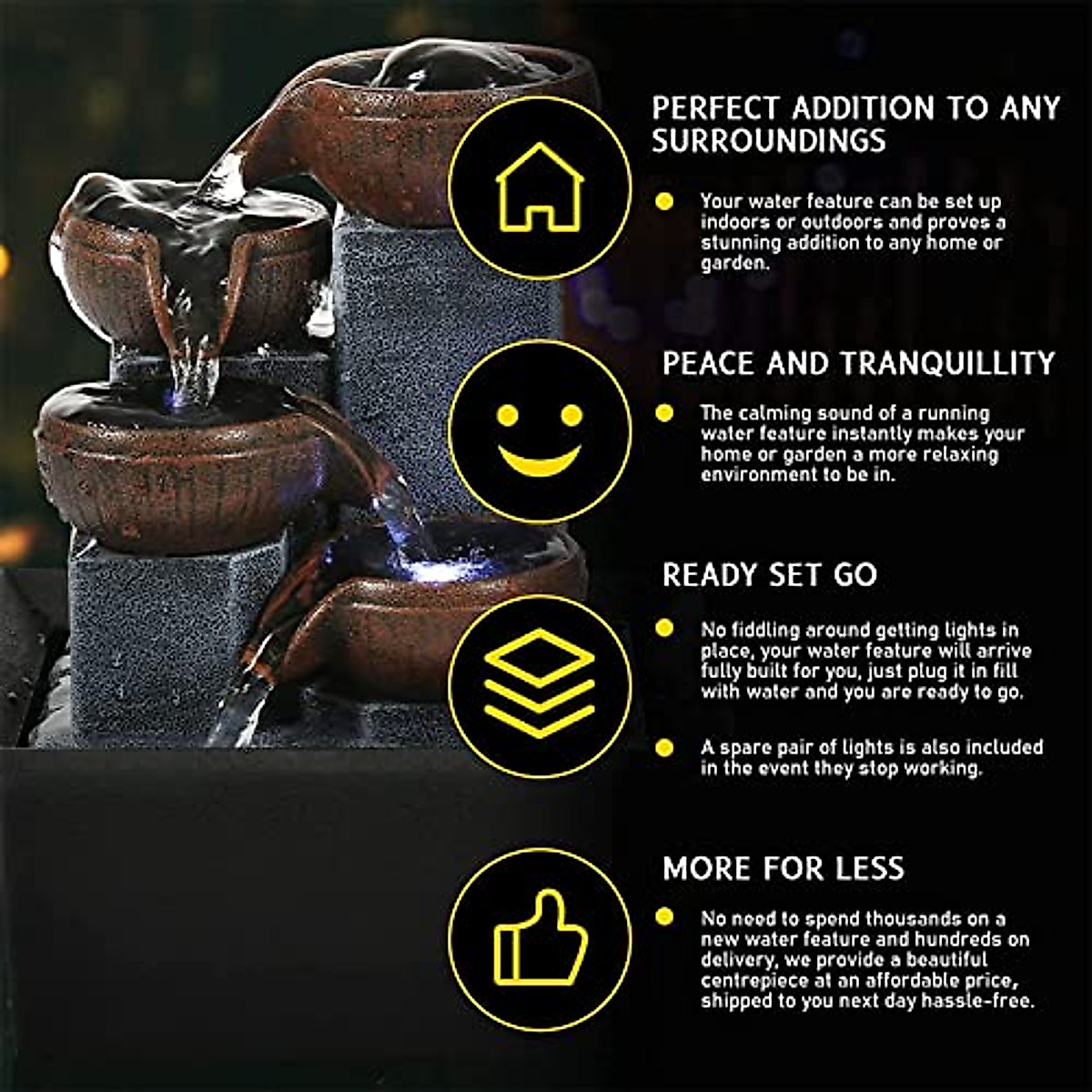 Small Tabletop Waterfall Fountain Zen Meditation Fountain Indoor Desktop Water Fountain with LED Light and Natural River Rocks for Office Home Bedroom