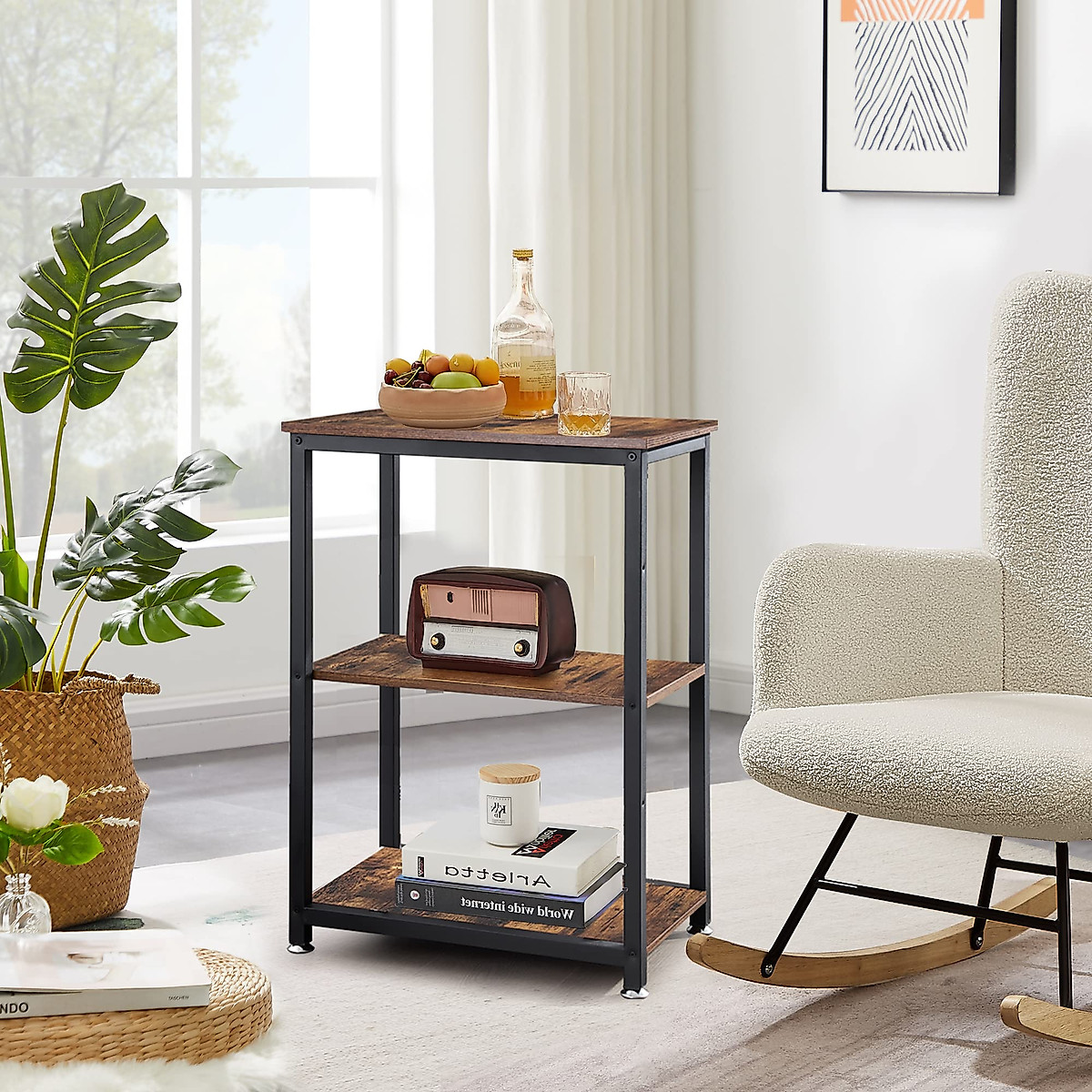 VECELO Tall End Side Table,30" Height Nightstand with 3-Tier Storage Shelf for Living Room Bedroom Office Hallway Study