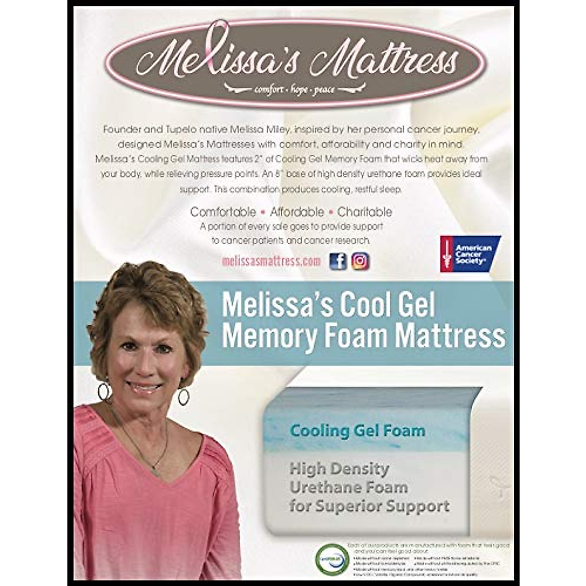 Melissa's Queen Size Cool Gel Memory Foam Mattress
