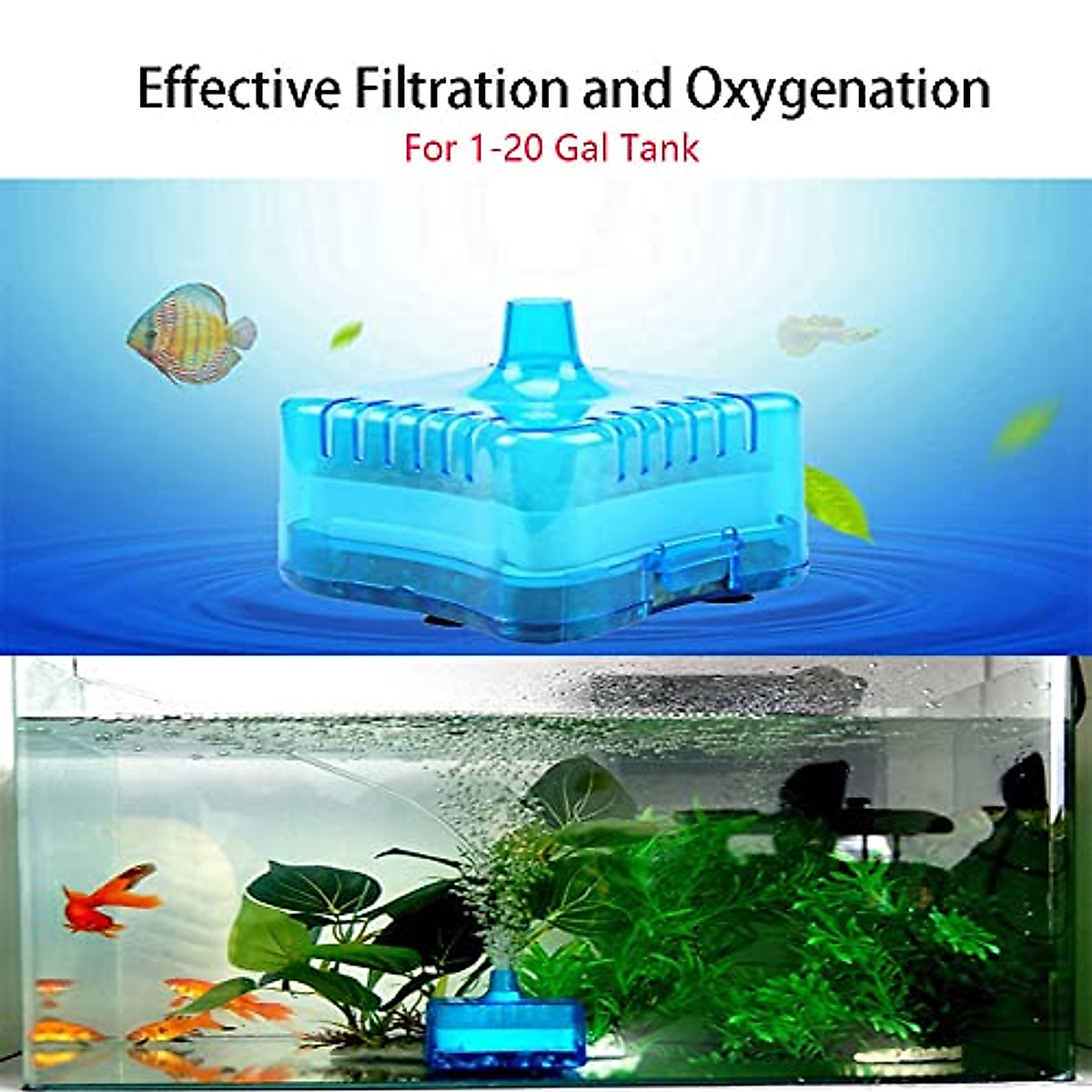 FRIRODSAY Fish Tank Filter Aquarium Sponge Filter Quiet Small for 1-20 Gallon Aquariums Detachable with Activated Carbon and Air Stone