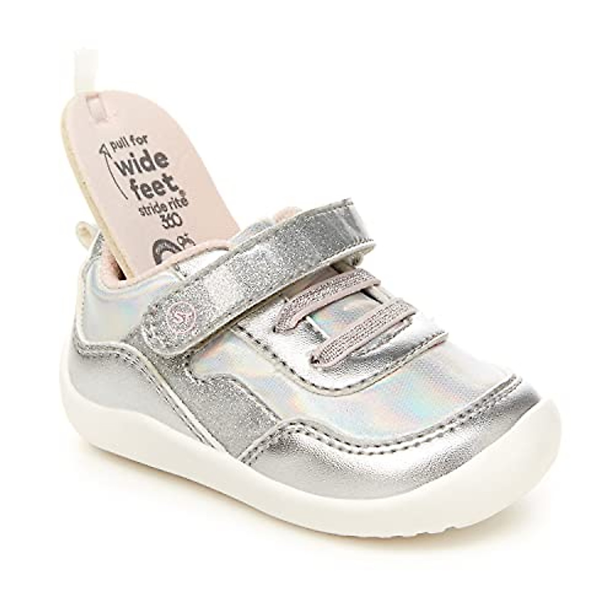 Stride Rite 360 Baby Shoes, Natasha First Walker Shoes for Girls, Khaki (Size 3),Silver