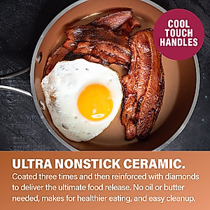 GOTHAM STEEL Hammered Copper Collection – 9.5” Nonstick Fry Pan Premium Cookware, Aluminum Composition with Induction Plate for Even Heating, 100% PFOA Free, Metal Utensil, Dishwasher & Oven Safe