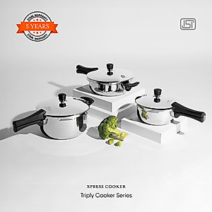 Stahl Xpress Cooker Triply Pressure Cooker Baby, Induction Cooker, Outer Lid Pressure Cooker 1.5 L, Induction & Gas Stove Compatible, 5 Years Warranty, Silver