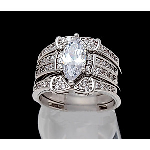 Ginger Lyne Collection Three Ring Bridal Engagement Ring Wedding Band Set Size 7