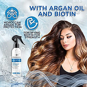Biotin Heat Protectant Spray for Hair with Moroccan Argan Oil - Leave in Deep Conditioner for Dry Damaged Hair - Thermal Protection Styling and Treatment Products for Women – Salon Grade Products