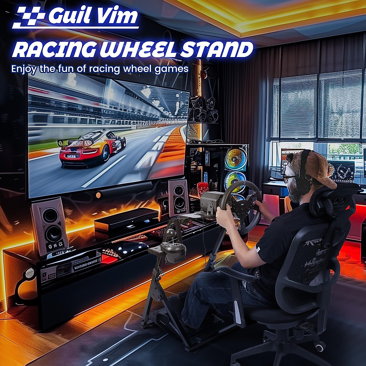 Guil Vim Racing Wheel Stand Steering Wheel Stand Shifter Mount Adjustable Racing Stand for Logitech G29 G920 G27 G25 G923 Supporting Thrustmaster T248X T248 T300 T150 458 TX PS3 PS4 PS5 PC