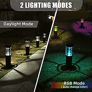 HFVLITE 8-Pack Solar Pathway Lights, RGB Color Changing+Daylight LED Solar Lights Outdoor Landscape Lights, IP65 Waterproof Garden Decor Light for Path Walkway Driveway Patio Yard Lawn