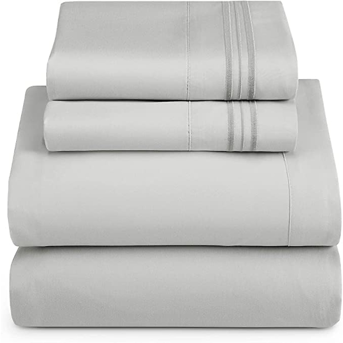 KAYLEN HOME 1800 TC Deep Pocket Full Size Sheets Set up to 16" - Hotel Luxury Extra Soft Brushed Microfiber 4 PC Bed Sheet Set, Silver