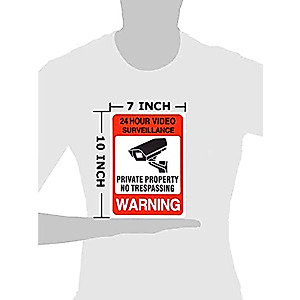 Olodeer 4 Pack Private Property No Trespassing Warning Sign,10x7 Inches 0.4 Aluminum Anti-Rust, 24 Hours Video Surveillance Warning Signs Outdoor Use