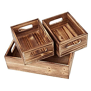 Wooden Crate Stackable Decorative Wood Crates set of 3 for Storage Display Rustic Nesting Box Basket Home Decoration Boxes Container Bin with Cutout Handles Farmhouse Decor with Natural Wood Aroma